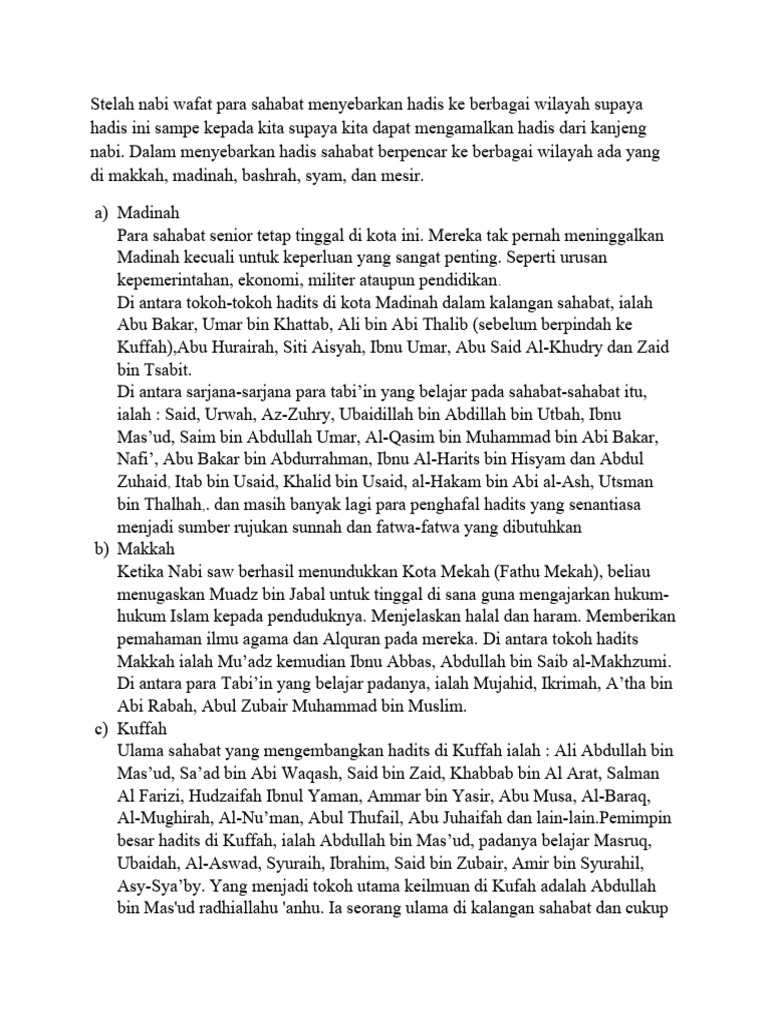 Stelah Nabi Wafat para Sahabat Menyebarkan Hadis Ke Berbagai Wilayah ...