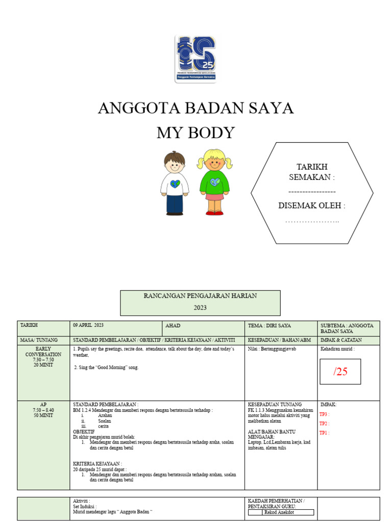 RPH Minggu 4 2023 Anggota Badan Saya | PDF