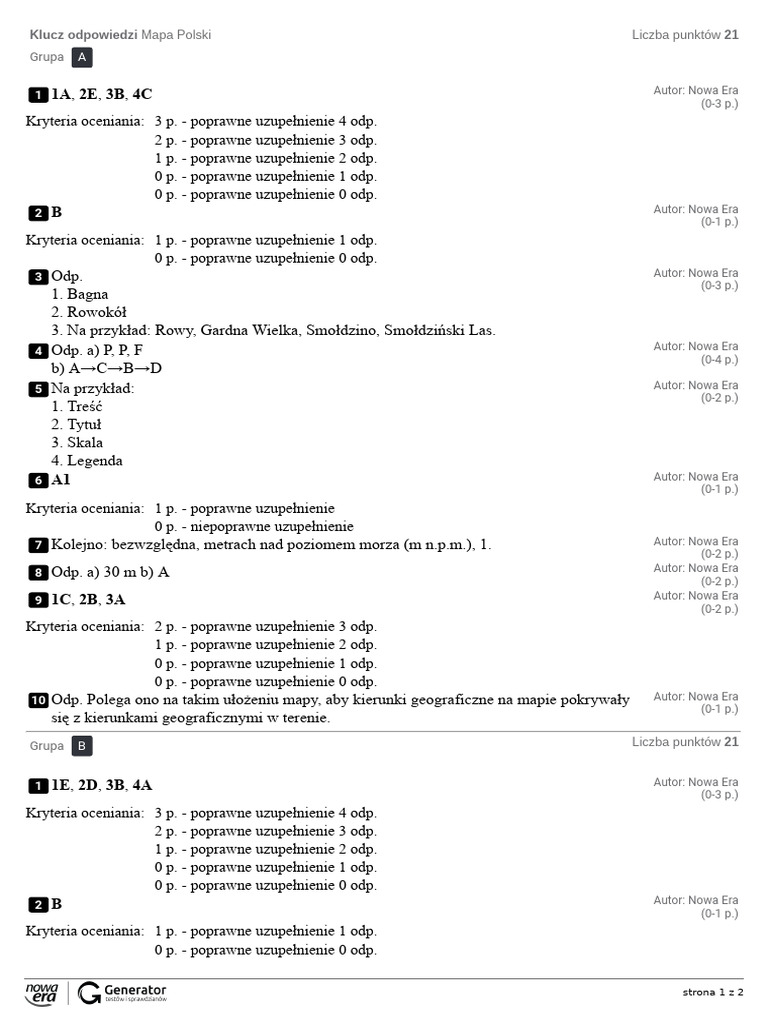 Mapa Polski Klucz Odpowiedzi | PDF