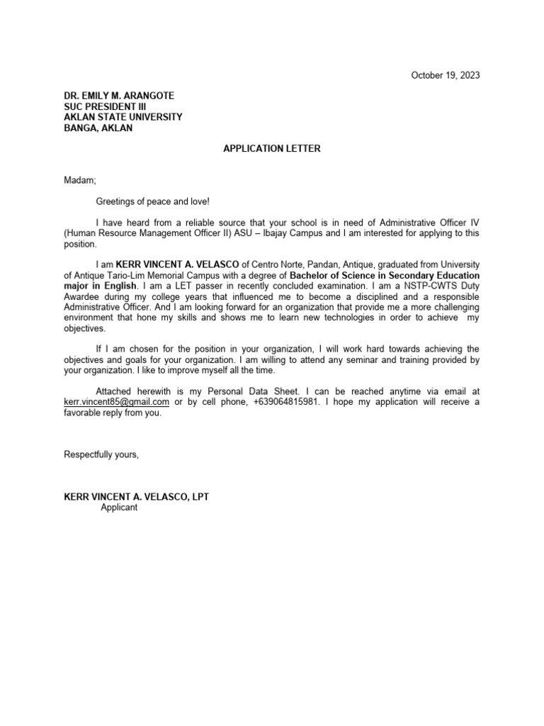 Activity 2 Application Letter | PDF