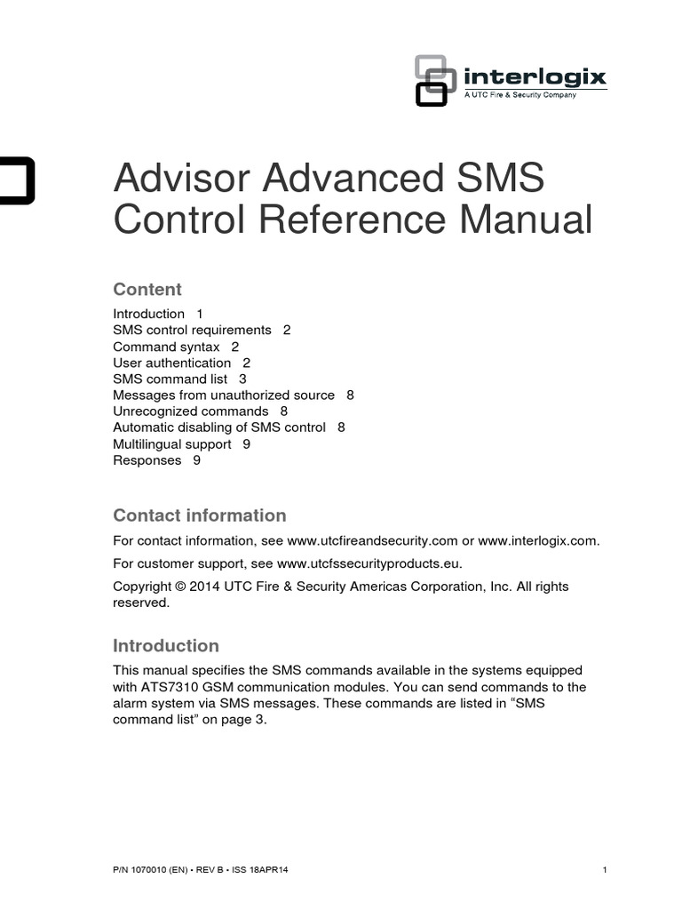 Advisor Advanced SMS Control Reference Manual | PDF | Personal ...