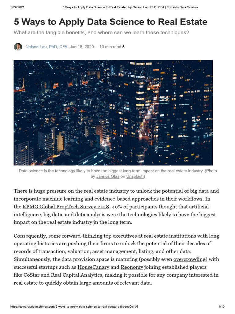 5 Ways To Apply Data Science To Real Estate - by Nelson Lau, PHD, CFA ...