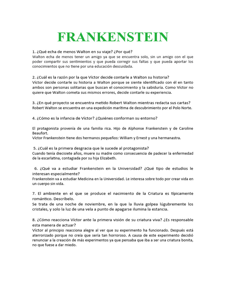 FRANKENSTEIN. Guia de Lectura | PDF | Frankenstein