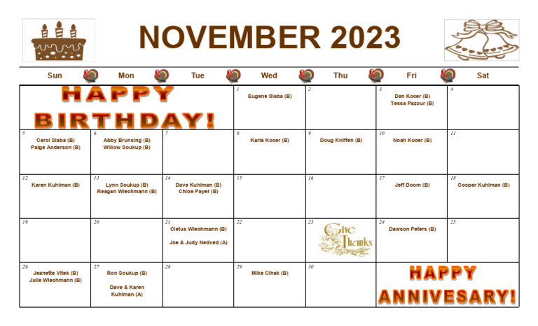 November 2023 Birthdays and Anniversaries | PDF
