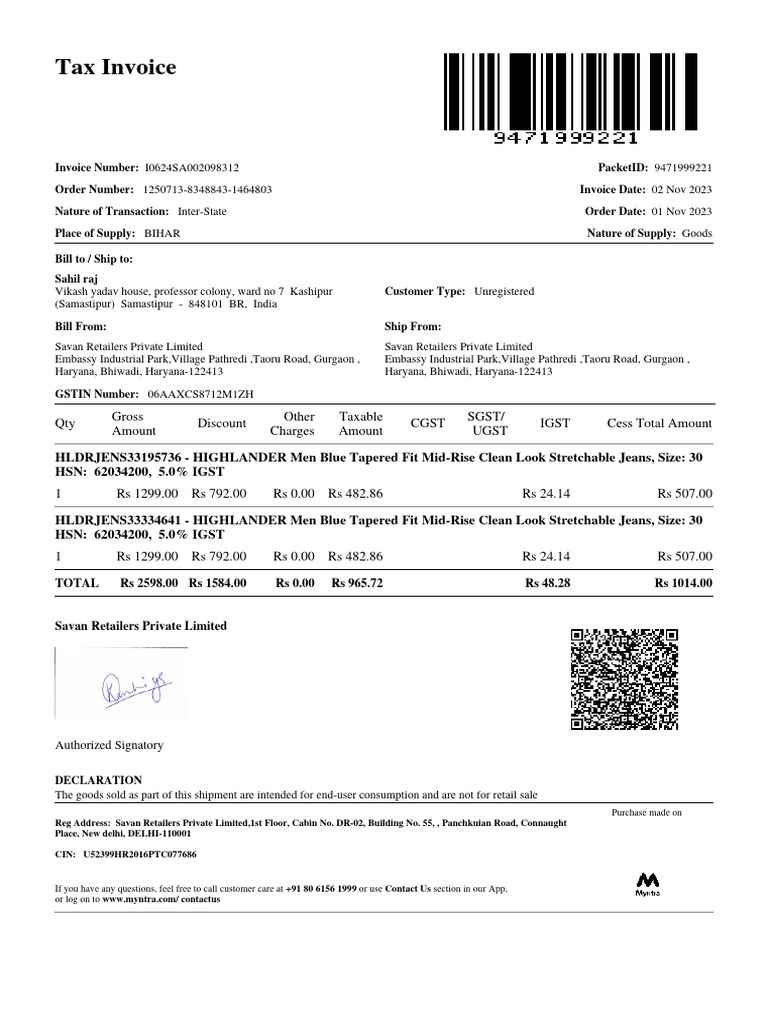Tax Invoice | Download Free PDF | Payments | Government Finances