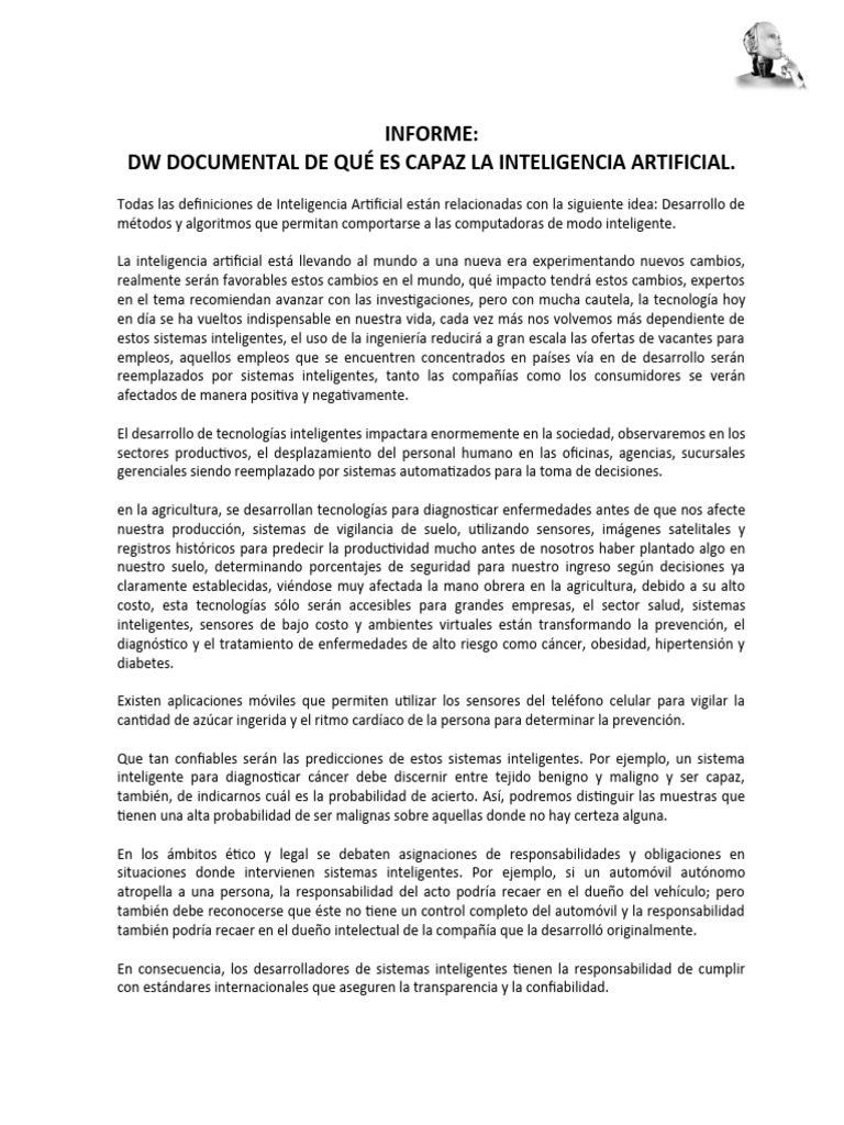 Informe de DW Documental | PDF | Inteligencia artificial | Inteligencia (IA) y semántica