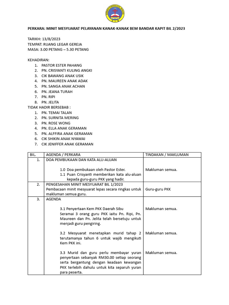 Mesyuarat PKK Bil2.2023 | PDF