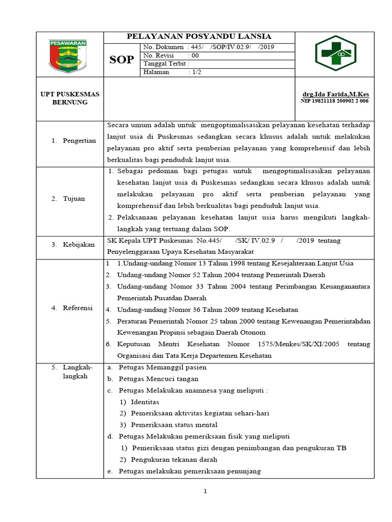 Sop Posyandu Lansia | PDF