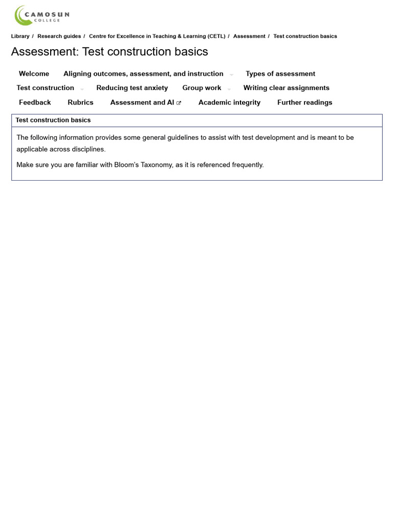 Test Construction Basics - Assessment - Research Guides at Camosun ...