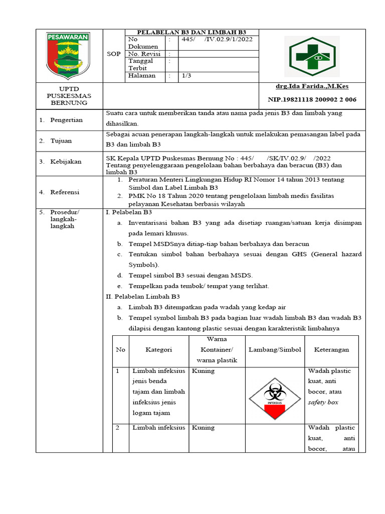 SOP Pelabelan B3 Dan Limbah B3 | PDF