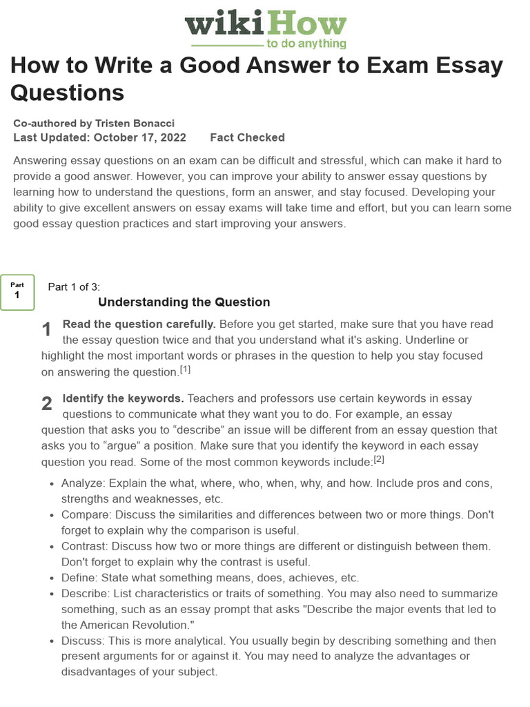 How To Write A Good Answer To Exam Essay Questions - 13 Steps | PDF ...