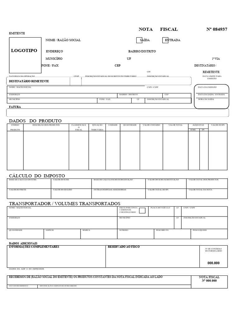 NOTA FISCAL Modelo 1 | Download grátis PDF | Recibo