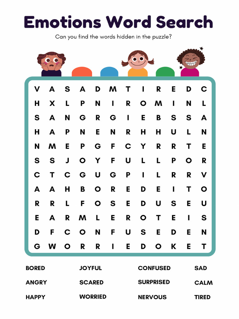Colorful Emotions Word Search Worksheet | PDF