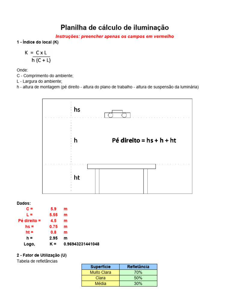 Cálculo de Iluminação por Ambiente | PDF | Design de interiores ...