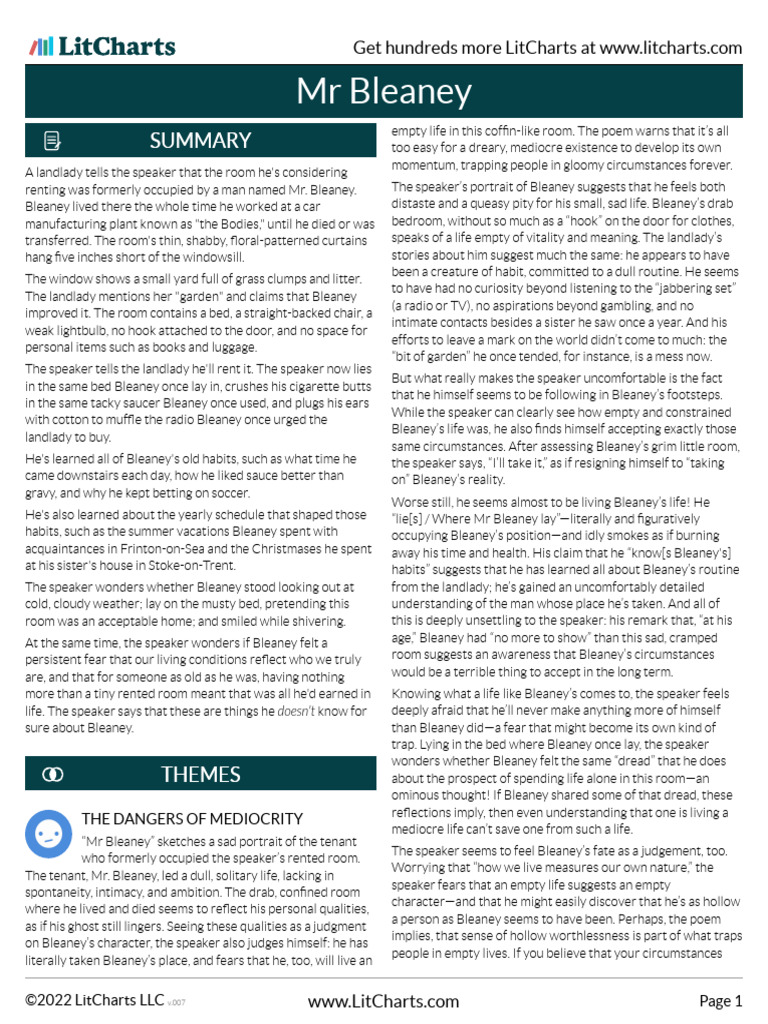 LitCharts MR Bleaney | PDF | Poetry | Gambling