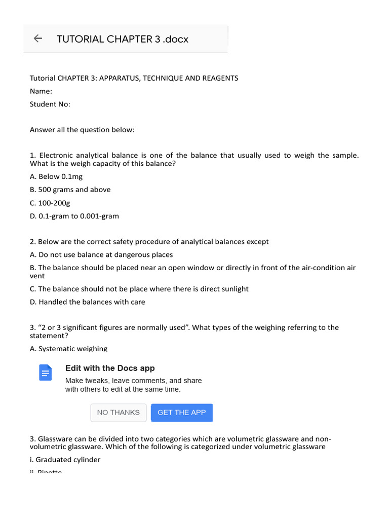 Tutorial Chapter 3 Chm 256 Pdf Titration Chemistry