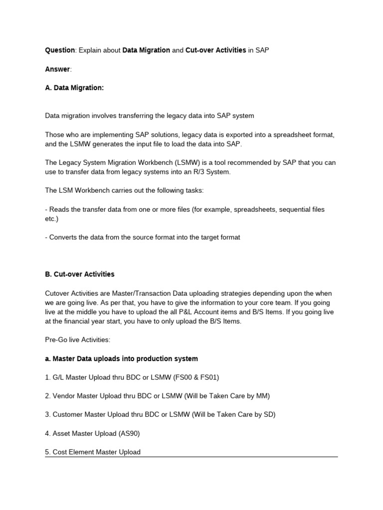 Cutover Activity Sap Download Free Pdf Debits And Credits