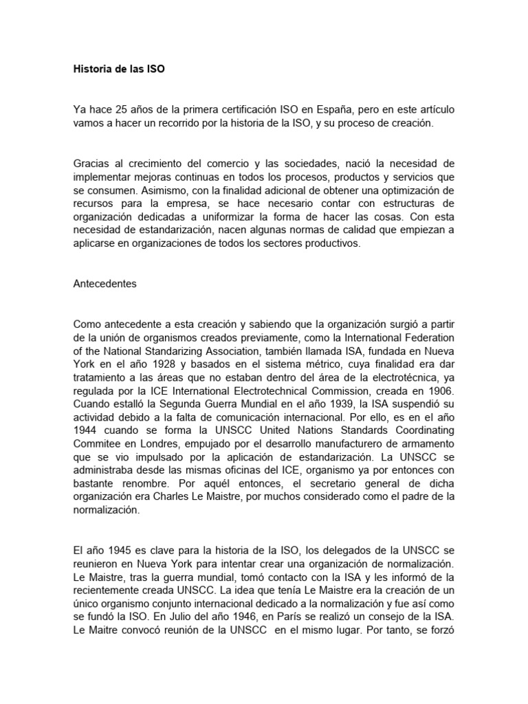 Historia de Las ISO | PDF | Organización internacional para la ...