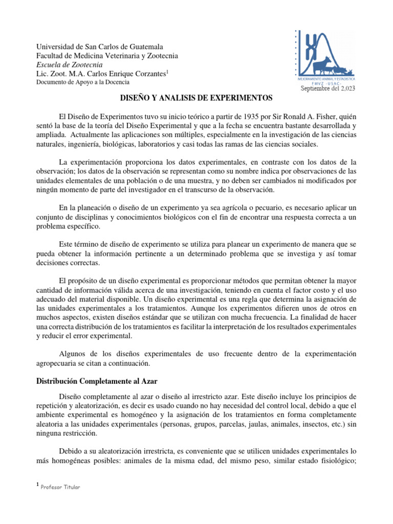Diseño Completamente al Azar - Diseños y análisis experimentales | PDF ...