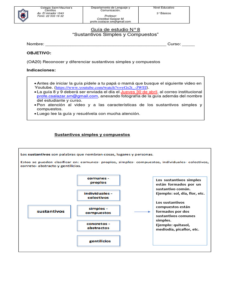 Guía de Sustantivos Simples y Compuestos | PDF