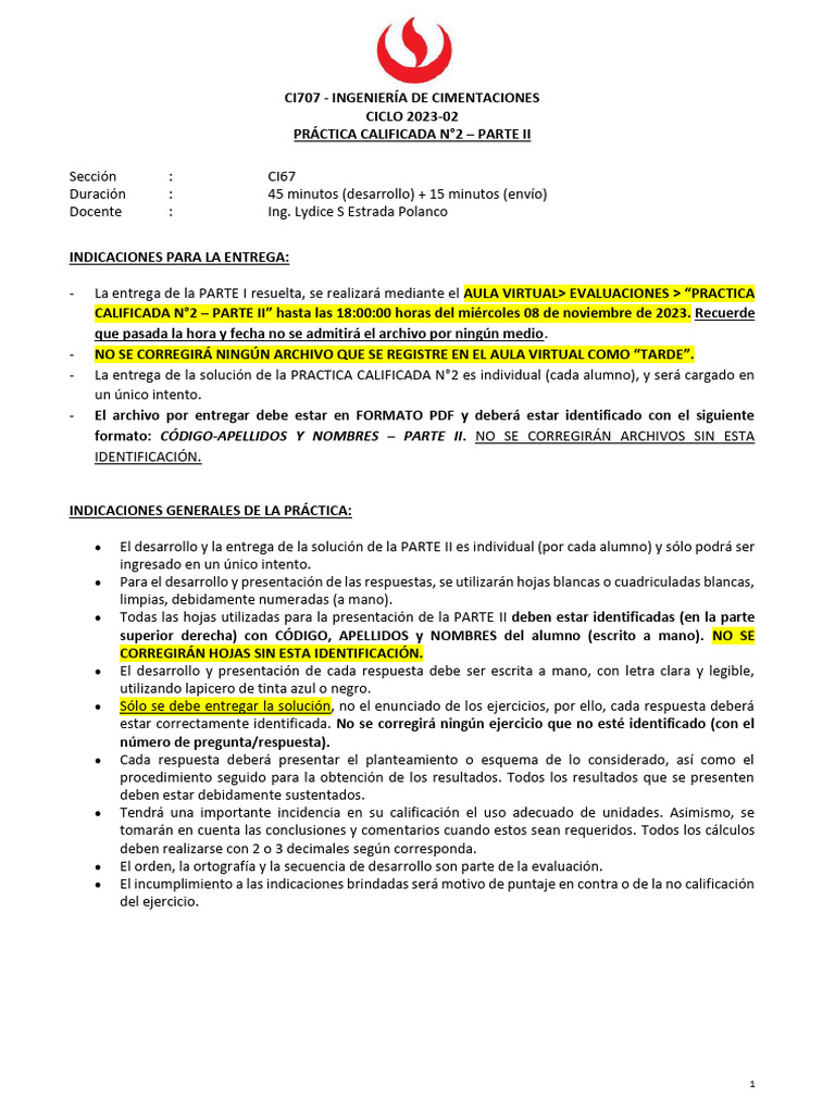 Pc2-Cimentaciones-2023-02-Parte 2-Upc | PDF | Fundación profunda