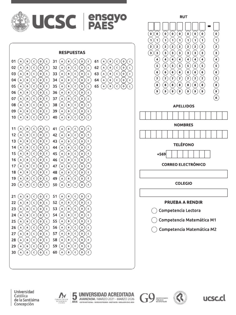 Hoja de Respuestas UCSC - PAES | PDF