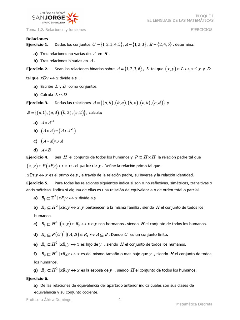 Tema 1.2. Ejercicios | PDF | Función (Matemáticas) | Matemáticas
