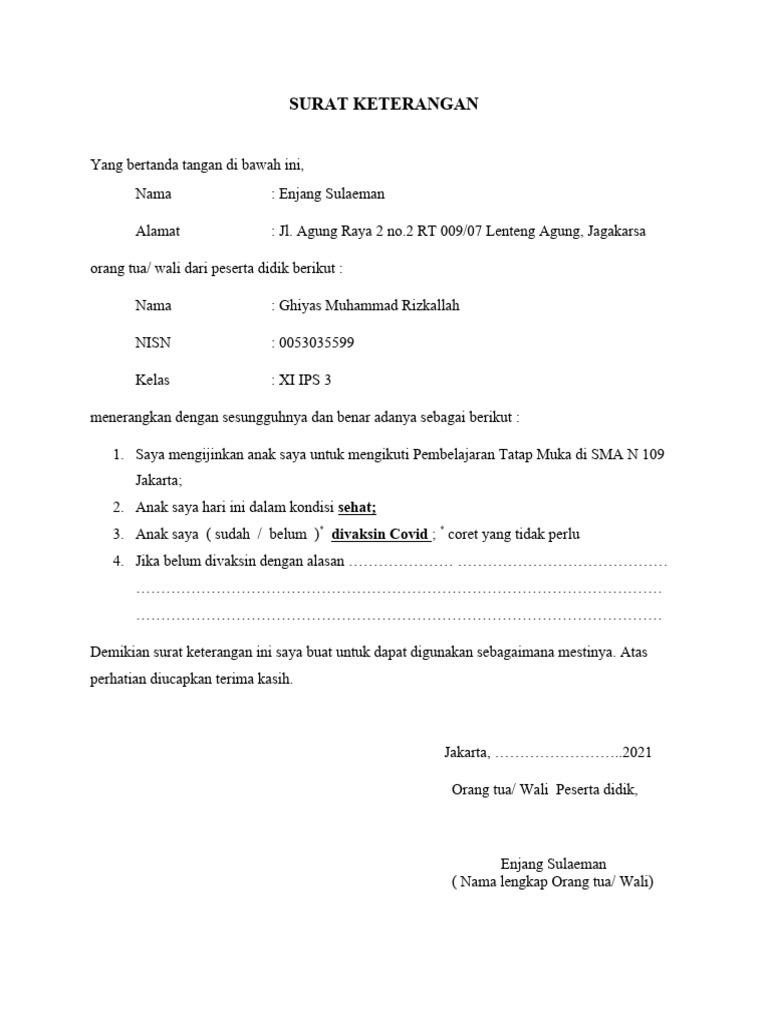 Surat Keterangan Ortu | PDF Surat Keterangan Ortu | PDF