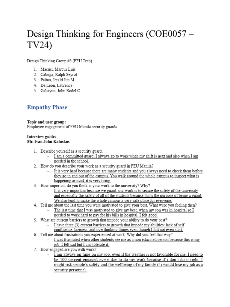 COE0057 Design Thinking Empathy Phase | PDF | Security Guard | Employment