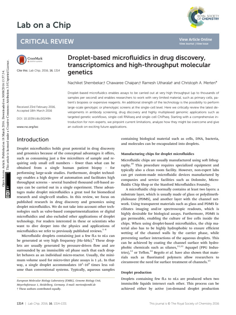 Droplet-Based Microfluidics in Drug Discovery Tran | PDF ...
