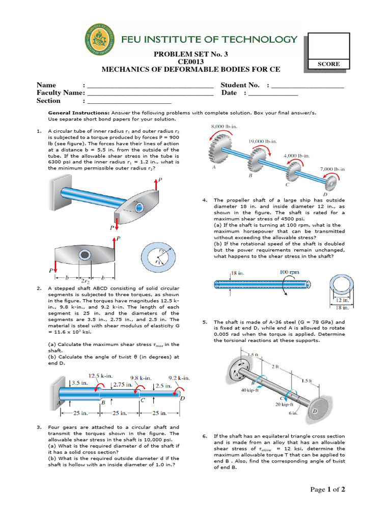 Problem Set No. 3 | PDF | Stress (Mechanics) | Propeller