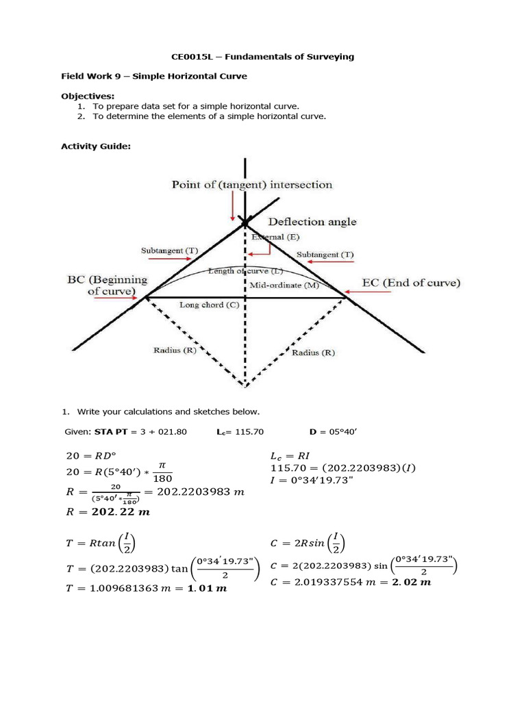 Activity 09 Simple Horizontal Curve Group 3 | PDF | Geometry ...