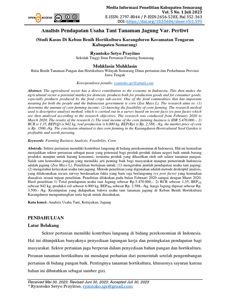 JagungEko2_Pendapatan Usaha Jagung_Kebun Benih Hortikultura Karangduren_Kec Tengaran_Kab ...