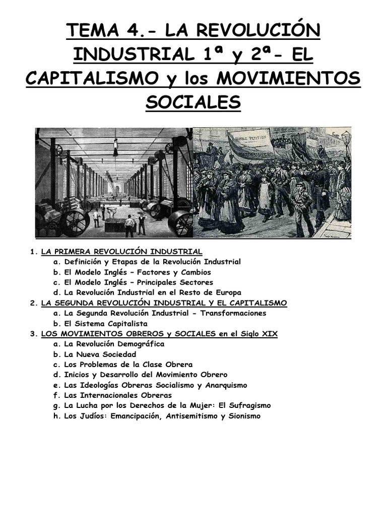 Tema 4. La Revolución Industrial y Los Movimientos Obreros - Concepto y ...