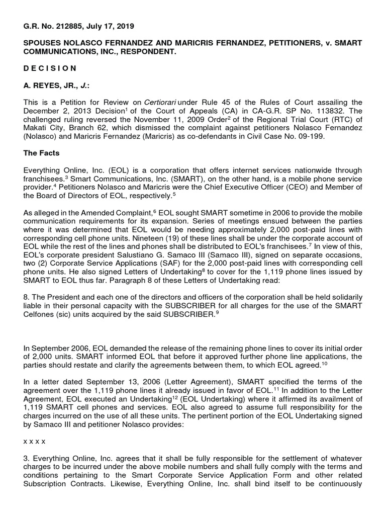 4. Sps. Fernandez vs. Smart Communications | PDF | Complaint | Cause Of ...