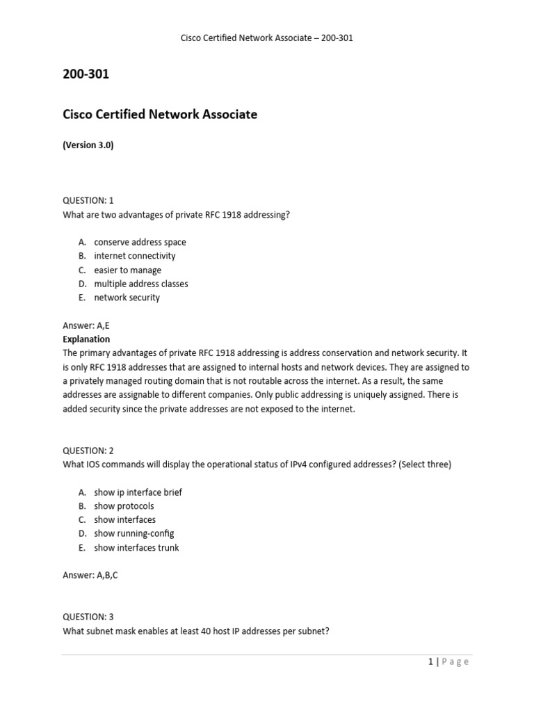 200-301 Cisco Certified Network Associate: (Version 3.0) | PDF | Ip ...