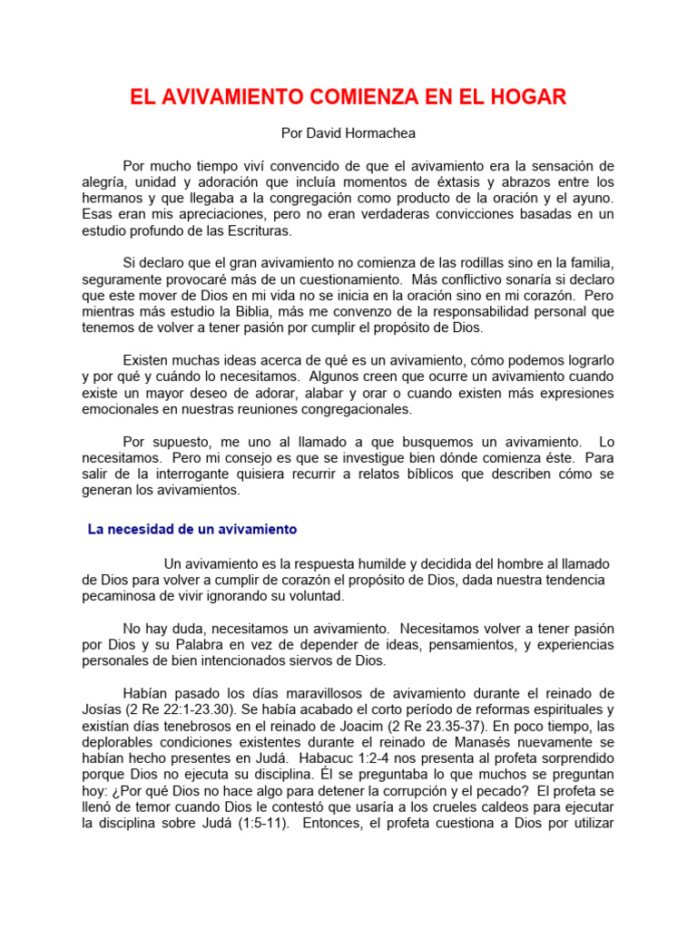 El Avivamiento Comienza en El Hogar | PDF | Oración | Dios