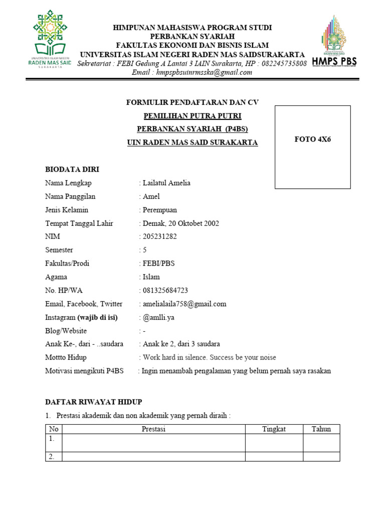 Formulir Pendaftaran Dan CV p4bs - rtf-1 Salinan | PDF