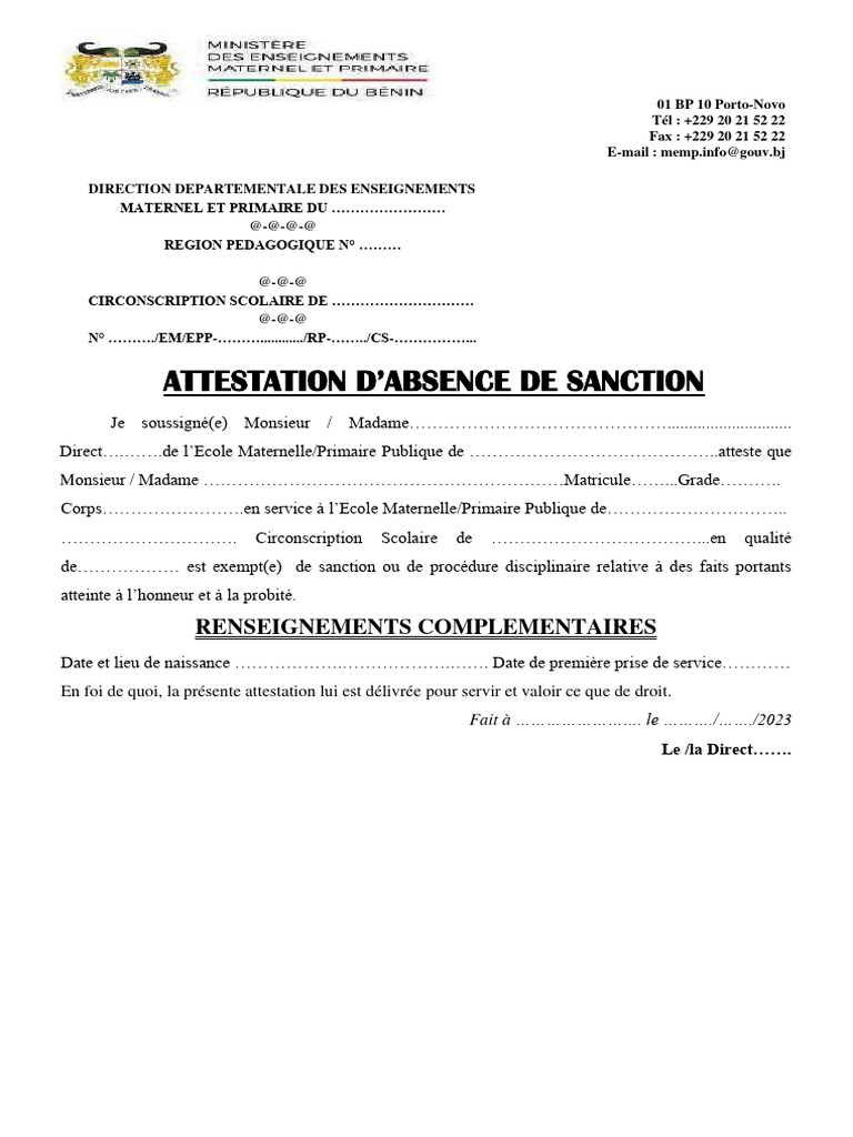 Attestation d'absence de sanction 2023 | PDF