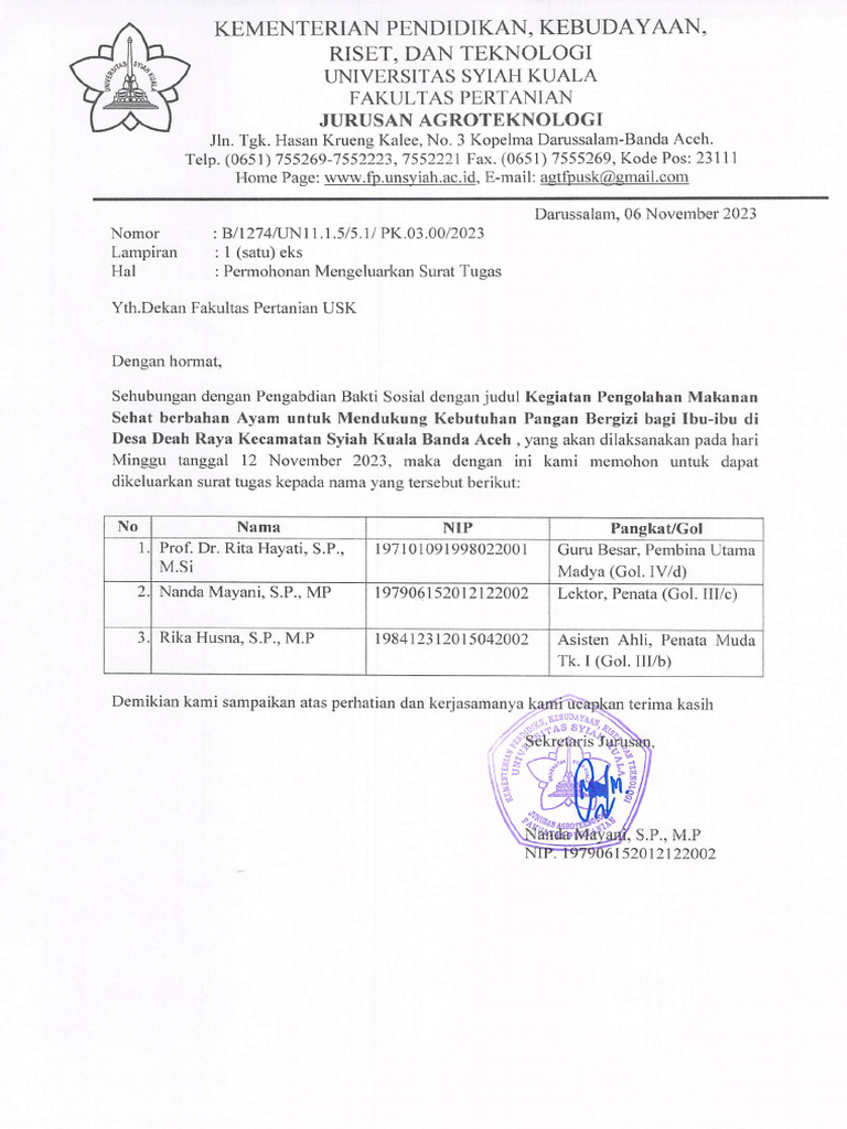 Surat Tugas Bakti Sosial Buk Prof. Rita, Bu Nanda Dan Rika | PDF