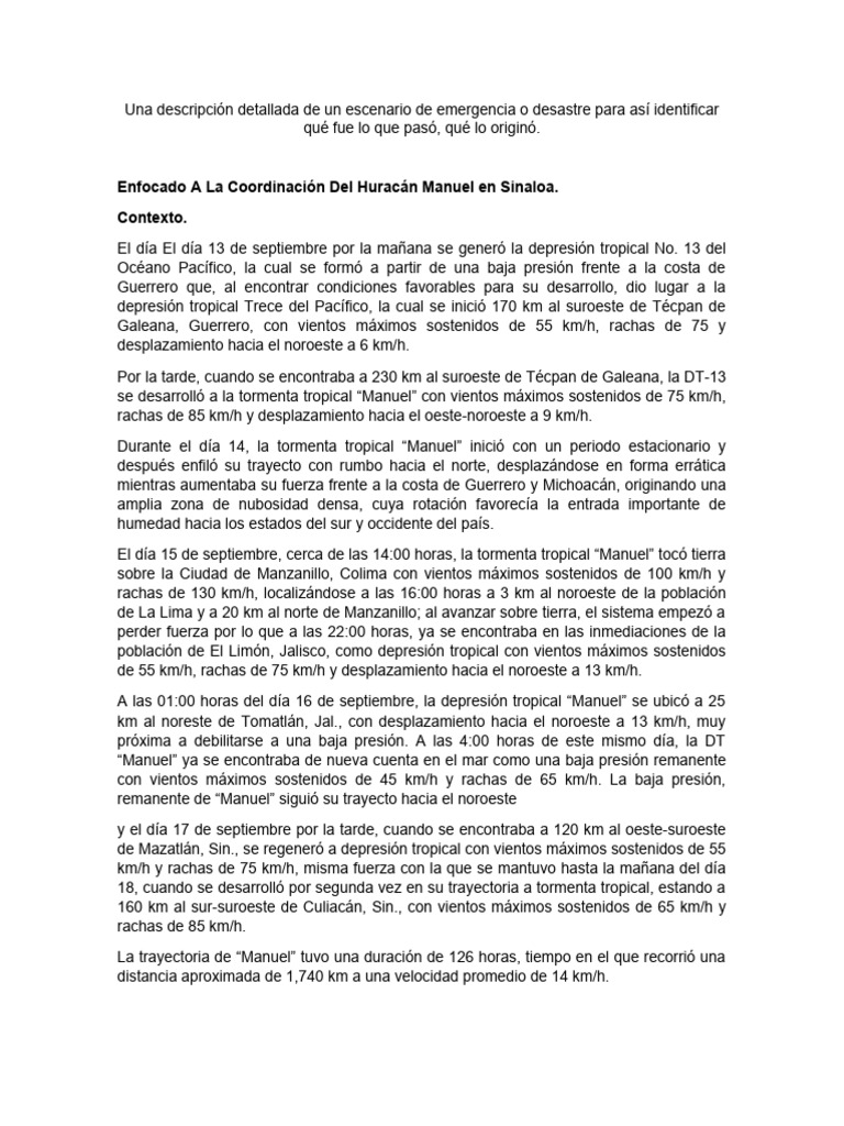 Impacto del Huracán Manuel en Sinaloa | PDF | Ciclones tropicales ...