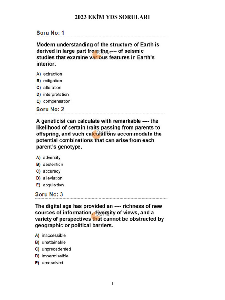 2023 EKİM YDS SORULARI | PDF