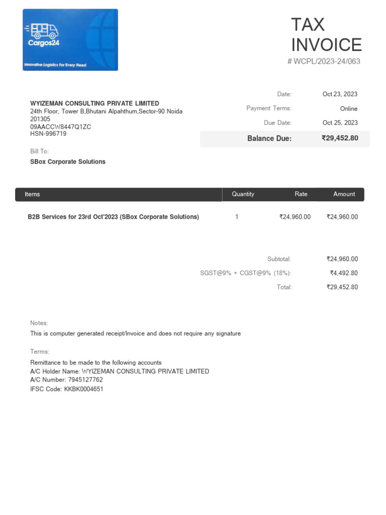 B2b-Cargos24 Invoice | PDF