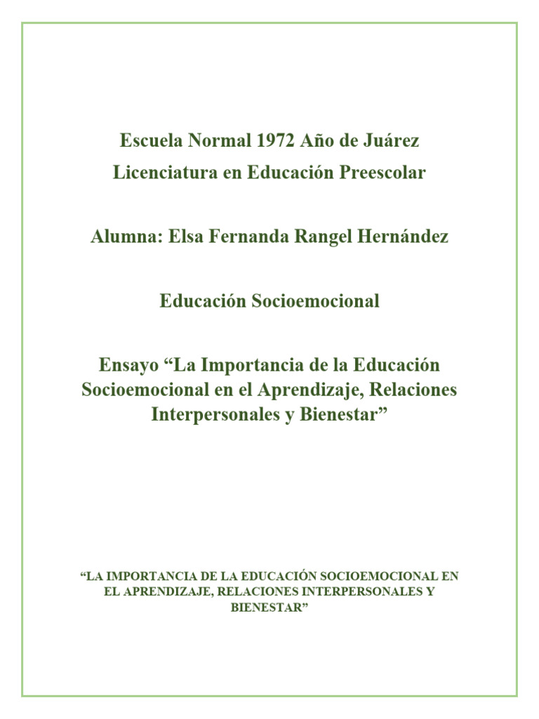 Ensayo Educ Socioemocional | PDF | Las emociones | Adultos
