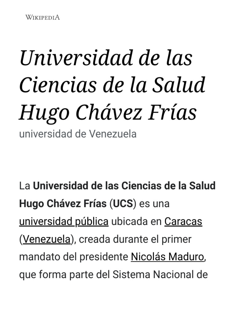 Universidad de Las Ciencias de La Salud Hugo Chávez Frías - Wikipedia ...