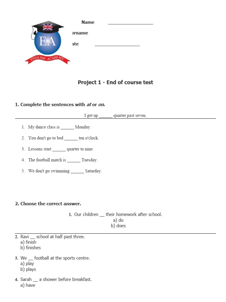 Project 1 End-of-Course Test | PDF