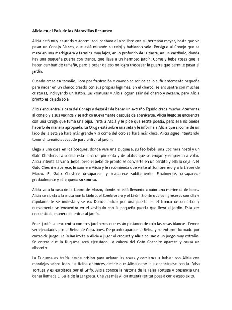 Alicia en El Pais de Las Maravillas | PDF | Las aventuras de Alicia en ...