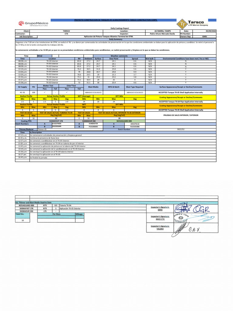 Coating Inspection Report Scannear 05-09-22 | PDF