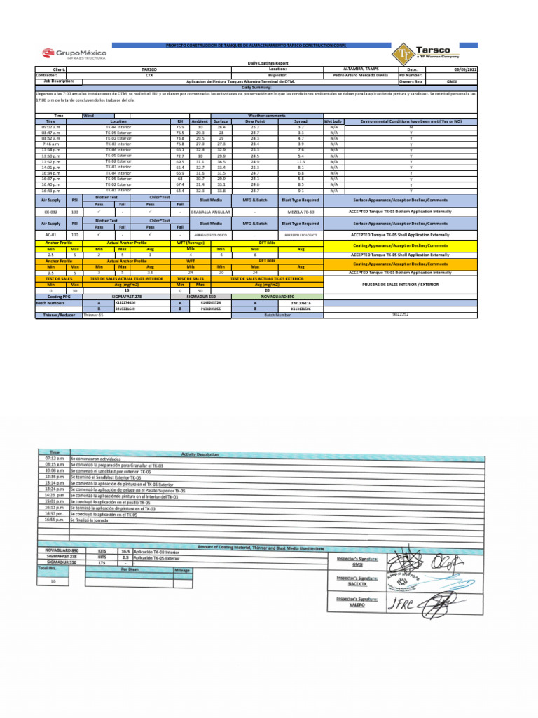 Coating Inspection Report Scannear 09-09-22 | PDF