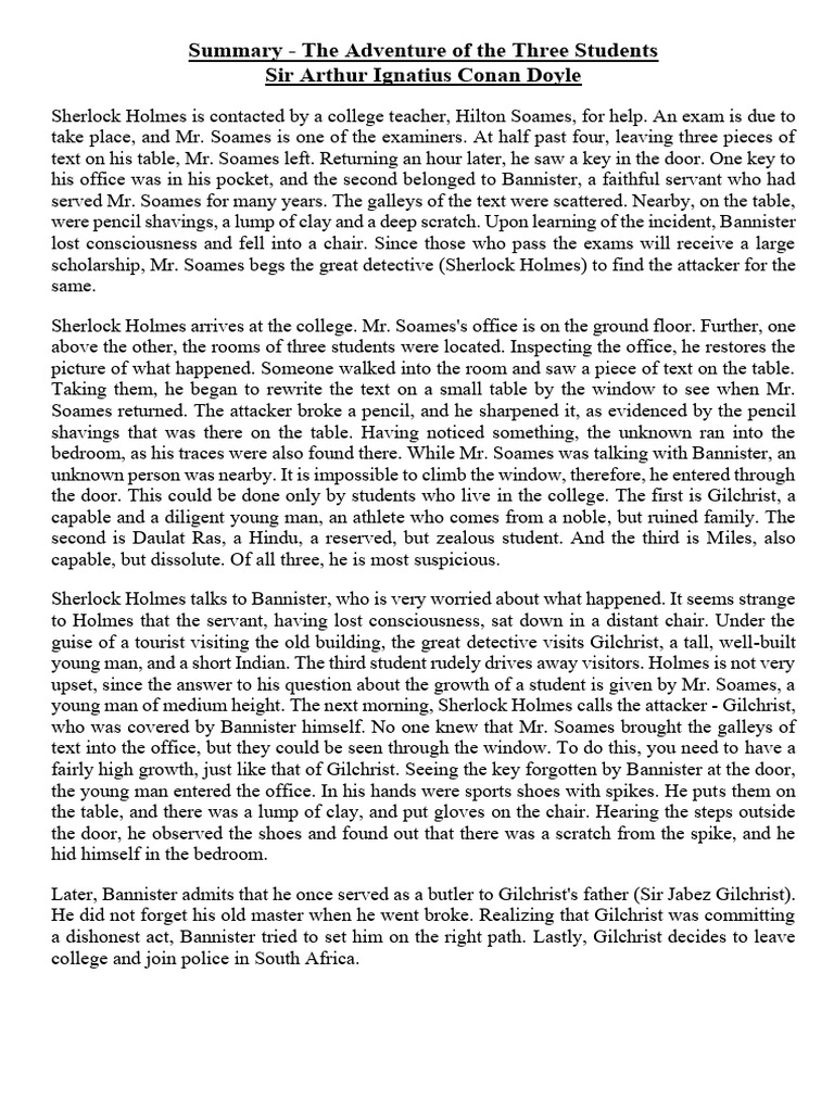 Adventure of Three Students | PDF | Literary Archetypes | Sherlock Holmes